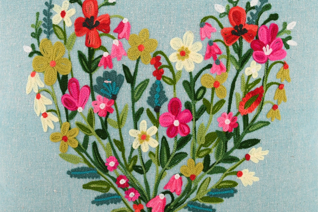 Wildflower Heart Embroidered Pillow