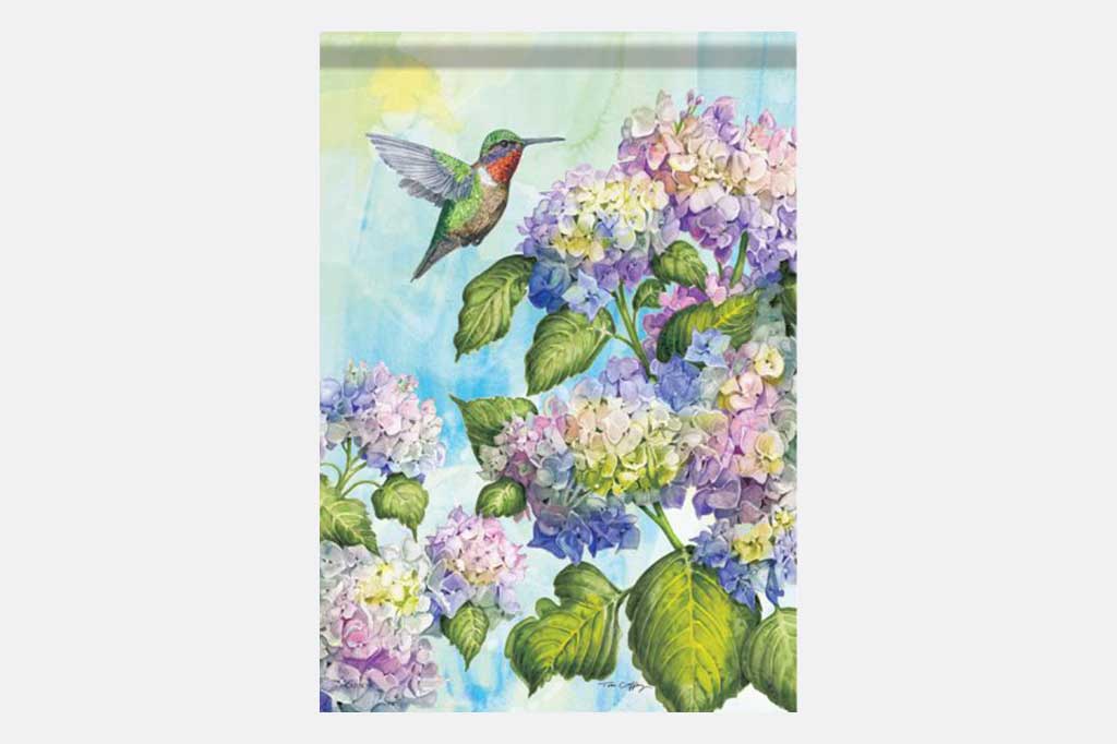 Hummingbird and Hydrangeas Garden Flag